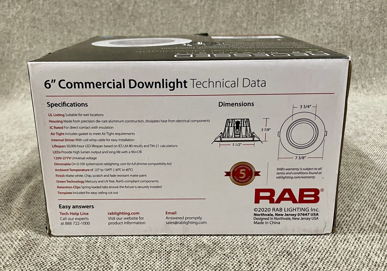 RAB C6R1294OUNVW LED DOWNLIGHT RECESSED FIXTURE, 4000K, 120V, 6", WHITE ...