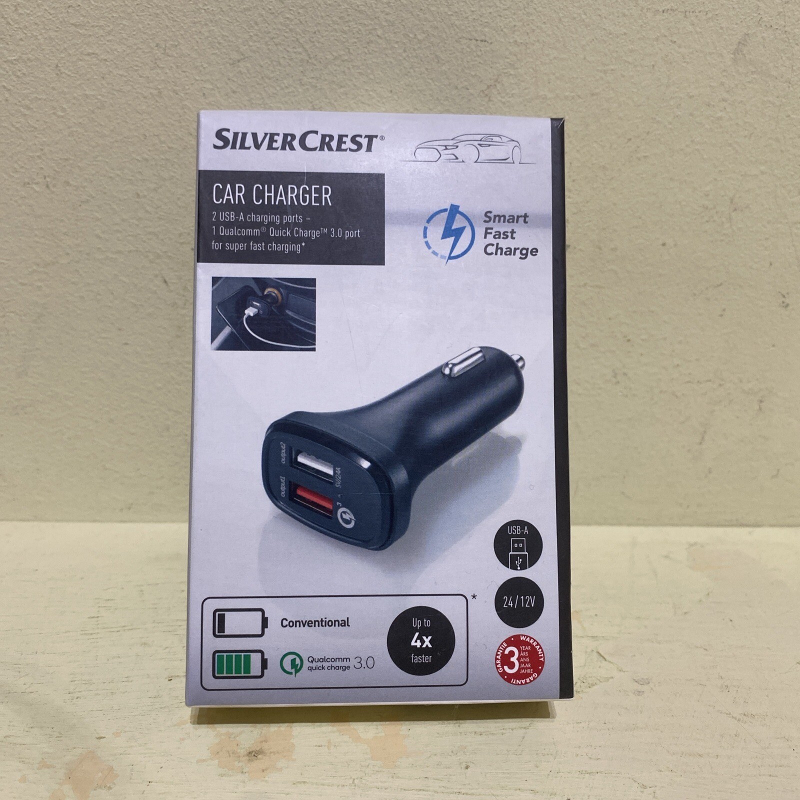 SilverCrest DUAL USB CAR CHARGER Smart Fast Charge 12-24V 2 USB-A ...