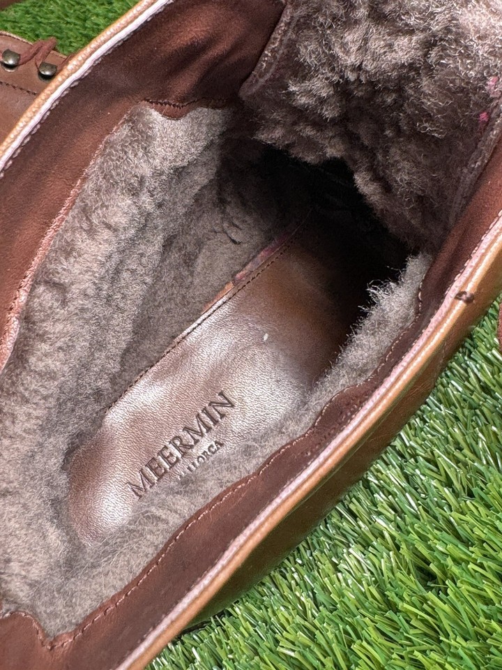 🔥MEERMIN Oak Antique Leather ‘Hiro’ Shearling Lined Boots 101787 | Sz ...