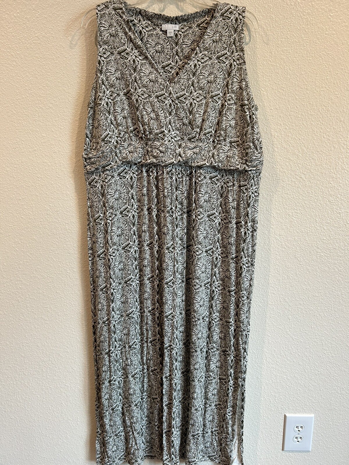 J. Jill Womens Green V-neck Floral Knit Midi boho Sleeveless Dress Size ...