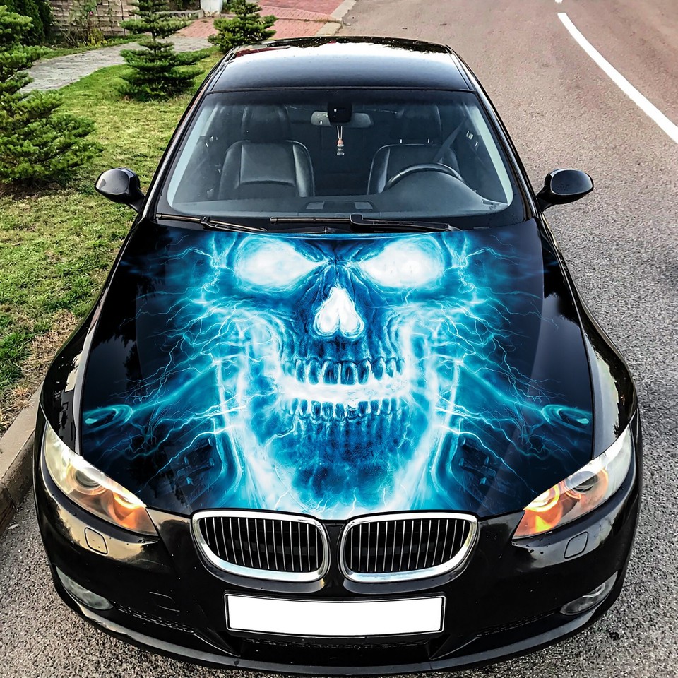 Abstract Skull Car Hood Wrap Decal Vinyl Sticker Full Color Graphic Fit ...