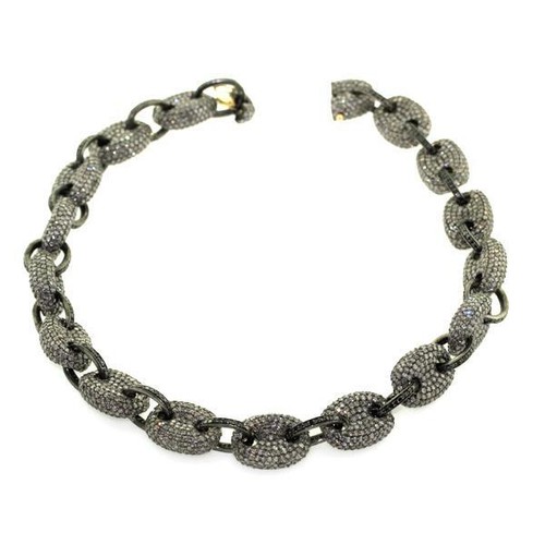 Pave Diamond Oxidized Interlock Circle Chain Necklace 925 Starling ...