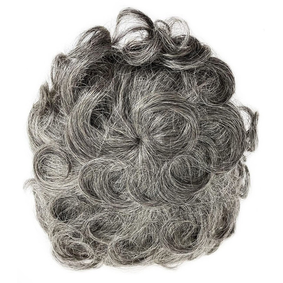 Fluffy Wavy Curly Real Human Hair Topper Grey Bangs Hairpiece For Women ...
