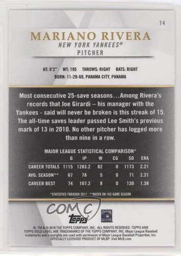 2018 Topps Gold Label Class 2 Black Mariano Rivera #74 HOF uk2 | eBay