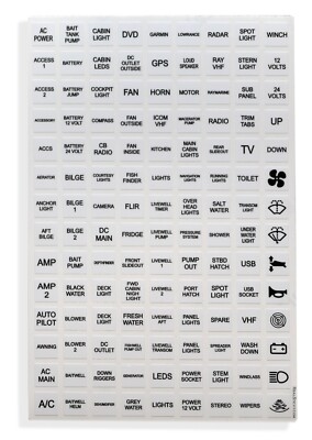 126 White Black Boat Marine Dash Panel Switch Gauge Label Sticker Decal ...