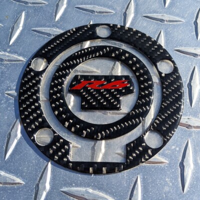 REAL Carbon Fibre Yamaha R6 Fuel / Gas Cap Cover Tank Pad Decal - Red ...