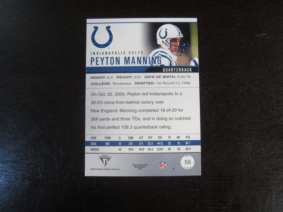 2001 Pacific Private Stock Titanium # 55 Peyton Manning Card ...