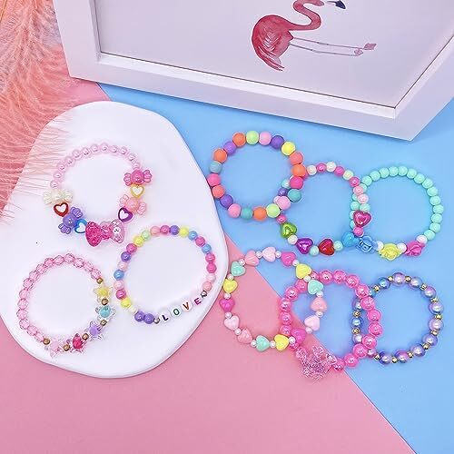 9 PCS Cute Kids Bracelets for Girls Pink Beaded Bracelets Little ...