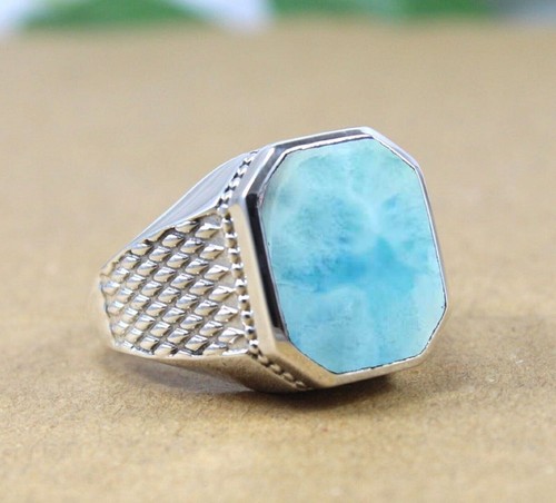 Natural Blue Dominican Larimar Fine Gemstone Solid 925 Silver Size 12 ...
