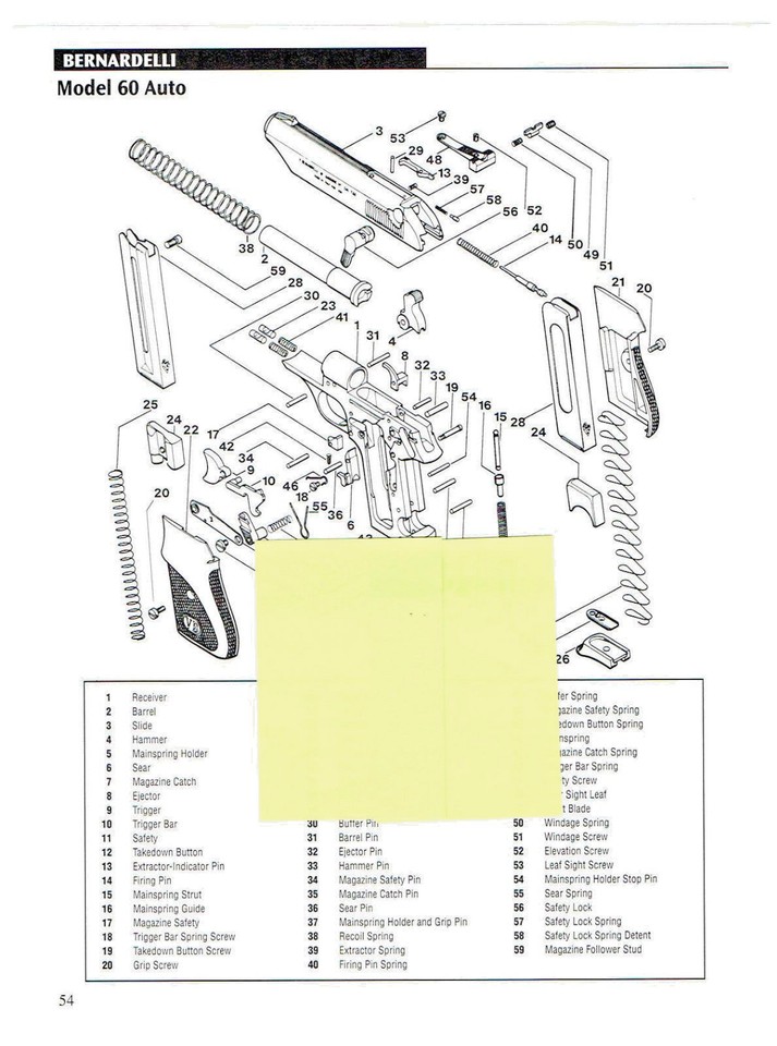 BERGMANN-BAYARD 1908, BERNARDELLI 60 PISTOLS EXPLODED VIEW & PARTS LIST ...