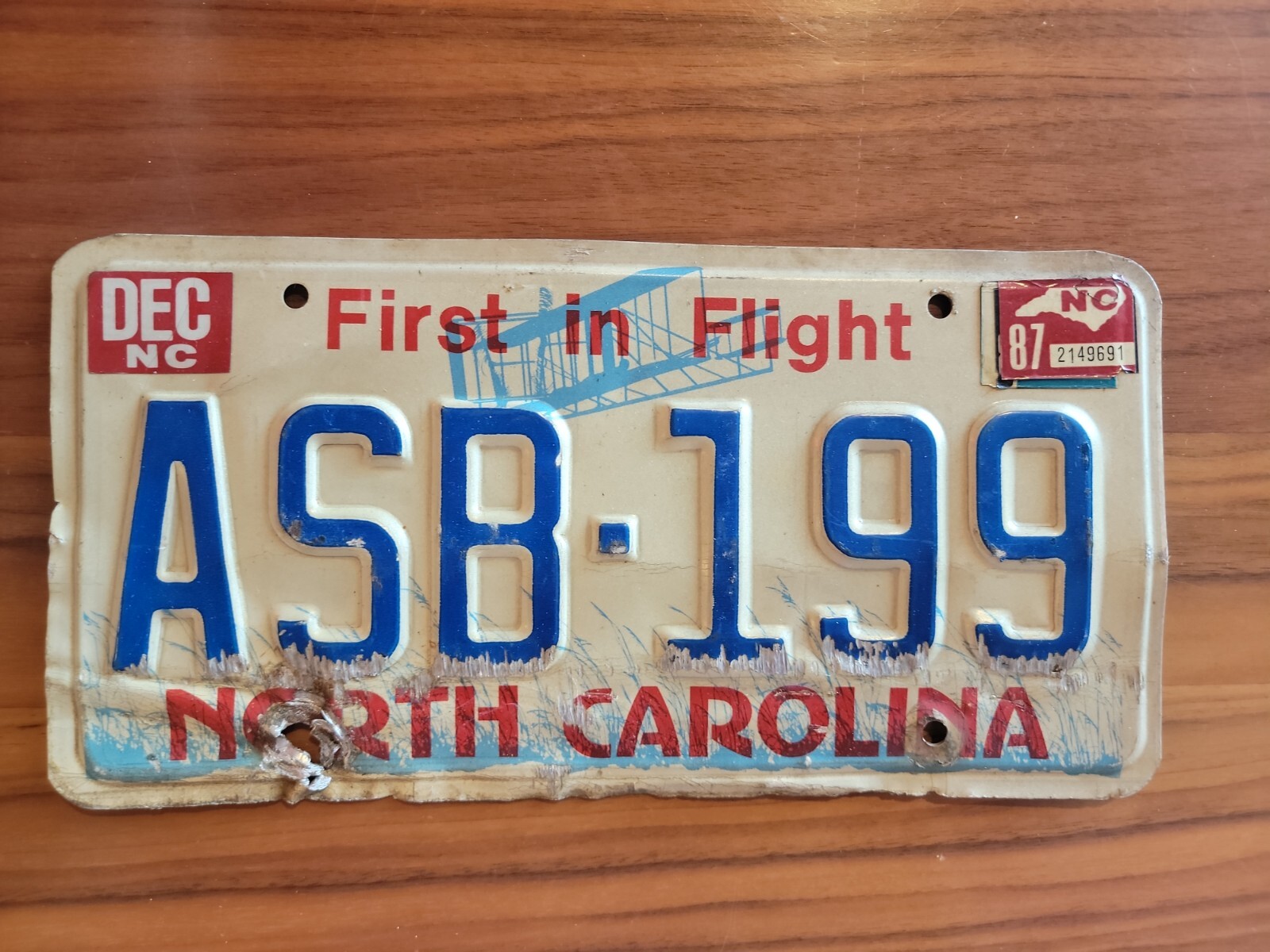 Vintage 1987 NORTH CAROLINA FIRST IN FLIGHT License Plate ASB . 199 | eBay
