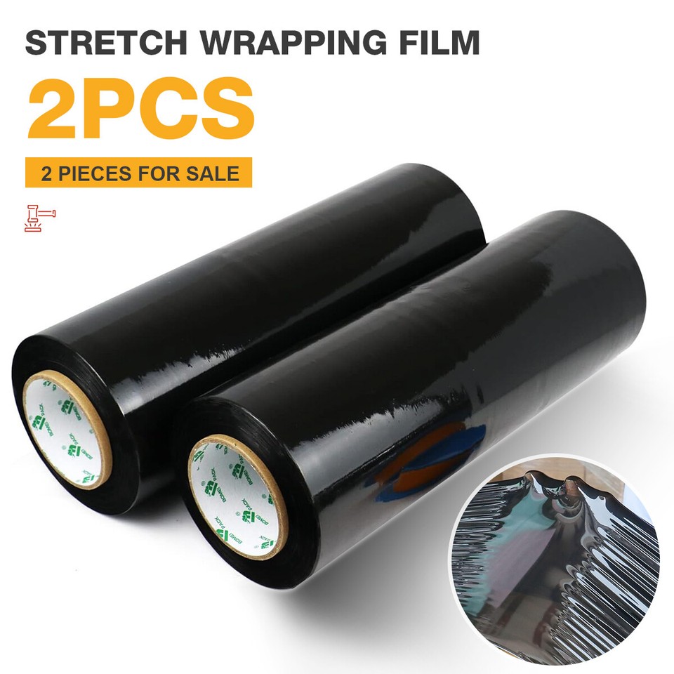 2/4 Rolls 18"x1500FT 100Gauge Black Pallet Wrap Stretch Films Hand ...