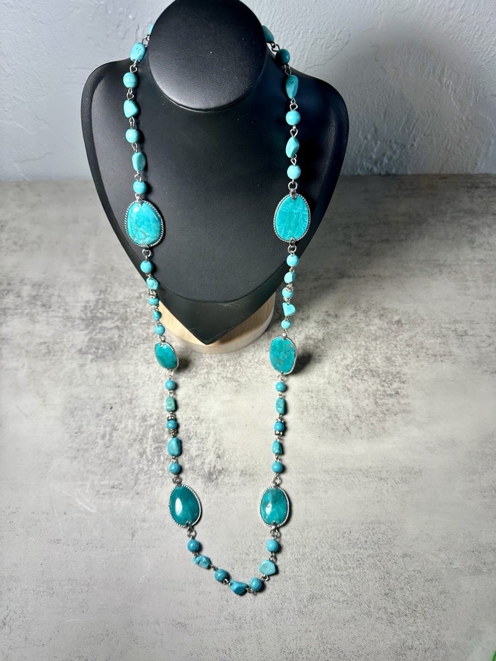 Stauer Silver Tone Turquoise 17” Necklace, Blue, Natural Rocks | eBay UK