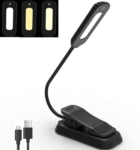 Book Light, 12 LED USB Rechargeable Reading Light with 3-Level ...