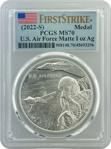 (2022-S) U.S. Air Force 1oz Matte Silver Medal PCGS MS70 First Strike ...