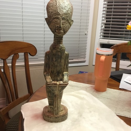 Large 21" Hand Carved Wooden TRIBAL DRUMMER Statue From Ghana Africa | eBay