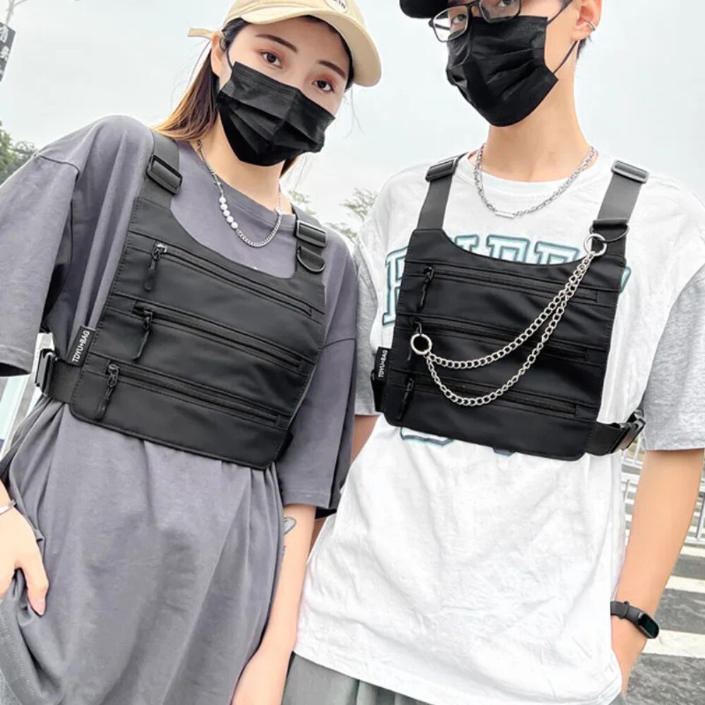 Nylon Multi Pocket Chest Bag Solid Color Functional Chest Bag | eBay ...