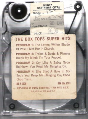 "MUNTZ 8 TRACK" Clear Lear Jet flatpack style Box Tops Super Hits not a ...