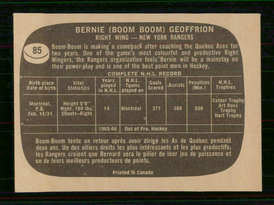 1966-67 TOPPS # 85 BOOM BOOM GEOFFRION 20146 | eBay