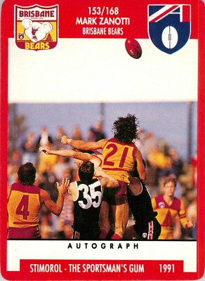 1991 BRISBANE BEARS AFL Card MARK ZANOTTI Scanlens Lions | eBay Australia