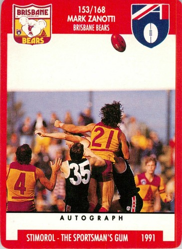 1991 BRISBANE BEARS AFL Card MARK ZANOTTI Scanlens Lions | eBay Australia