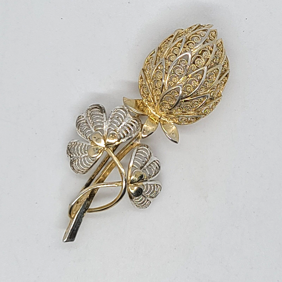 Van Lou Sterling Silver Vermeil Filigree Germany Floral Flower Pin ...