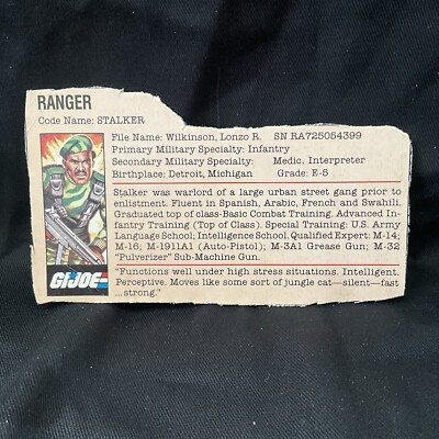 GI Joe File Card Stalker Ranger ARAH | eBay