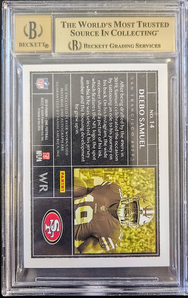 BGS 9.5 DEEBO SAMUEL 2019 PANINI ONE BLUE AUTO JERSEY 5/99 AUTOGRAPH ...
