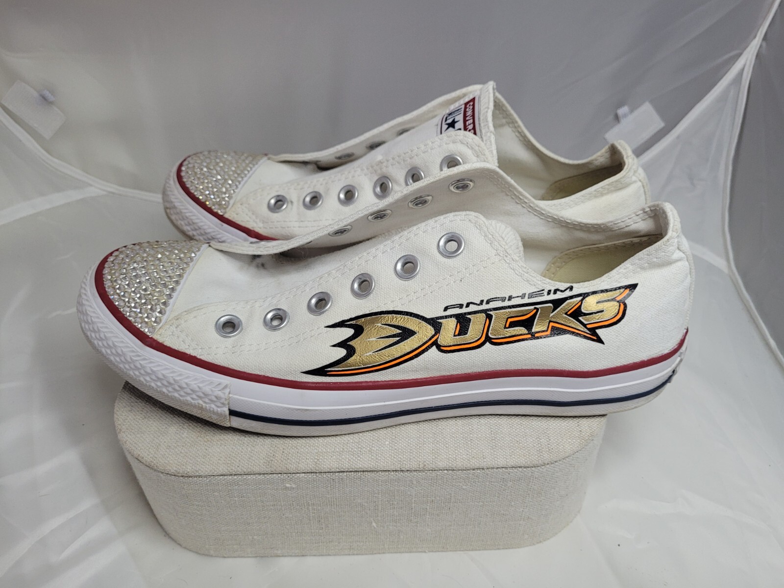 Women's Converse 9 Rhinestone Anaheim Ducks White Shoes | eBay
