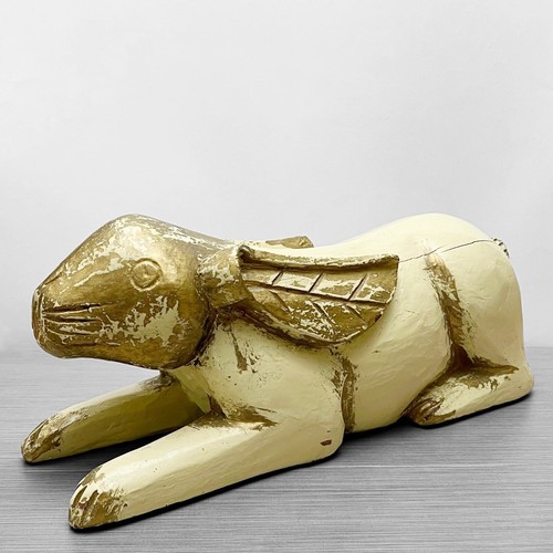 Vintage Large Painted Wood Recumbent Rabbit Statue Folk Art Farmhouse ...
