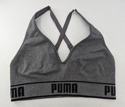 Puma Sports Bra Women's *M Gray Seamless Cross Back Medium Support-READ ...