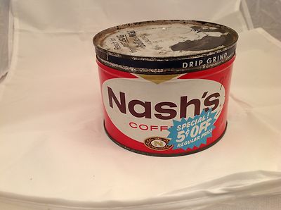 VINTAGE NASH'S COFFEE TIN ADVERTISING COLLECTIBLE GRAPHICS EMPTY 1 LB ...