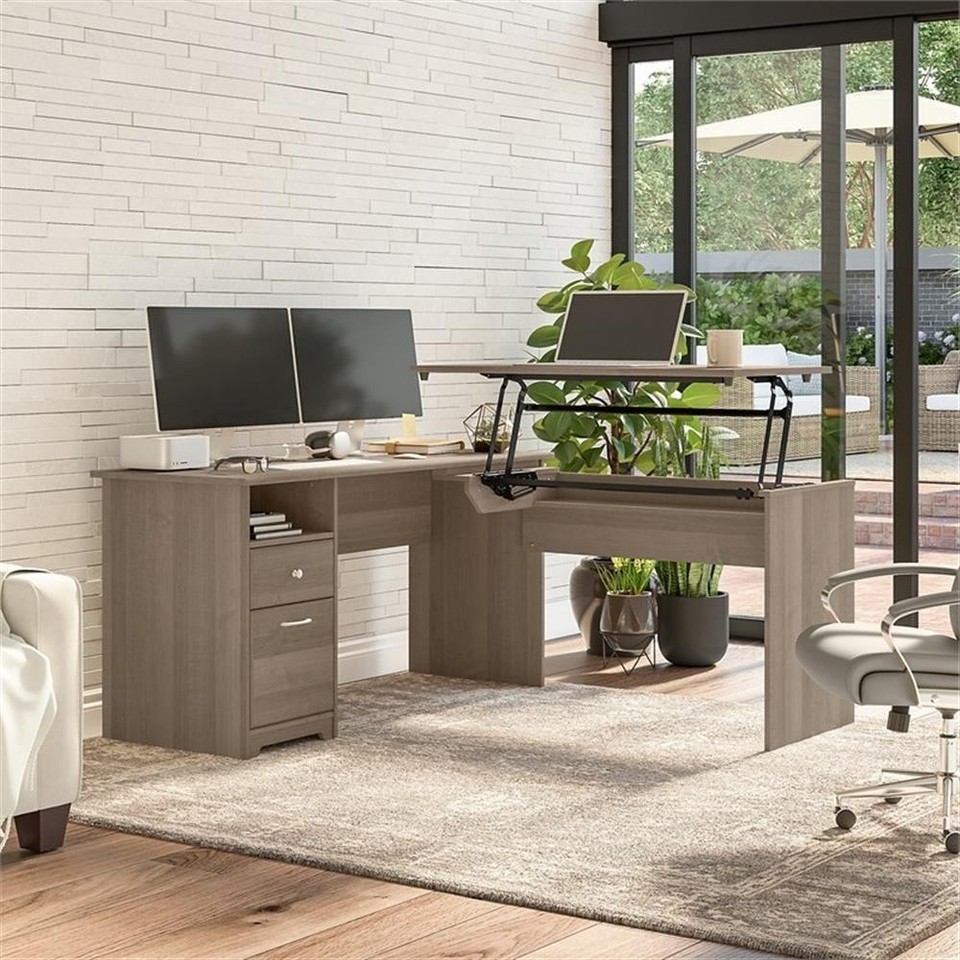 Cabot 60W 3 Position L Shaped Sit Stand Desk in Ash Gray - Engineered ...