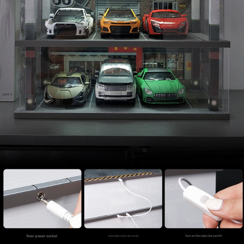 Diorama 1/24 Scale Car Garage LED Lighting Parking Lot Scene Display ...