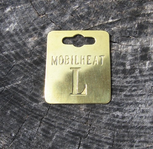 Vintage Mobil Oil MOBILHEAT L Oil Tank Brass Product ID Tag Home Heating Fuel | eBay