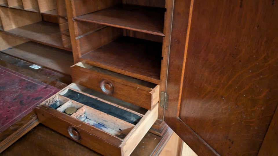 SOPWITH & Co. bureau desk pull down leather writing area 8 drawers ...