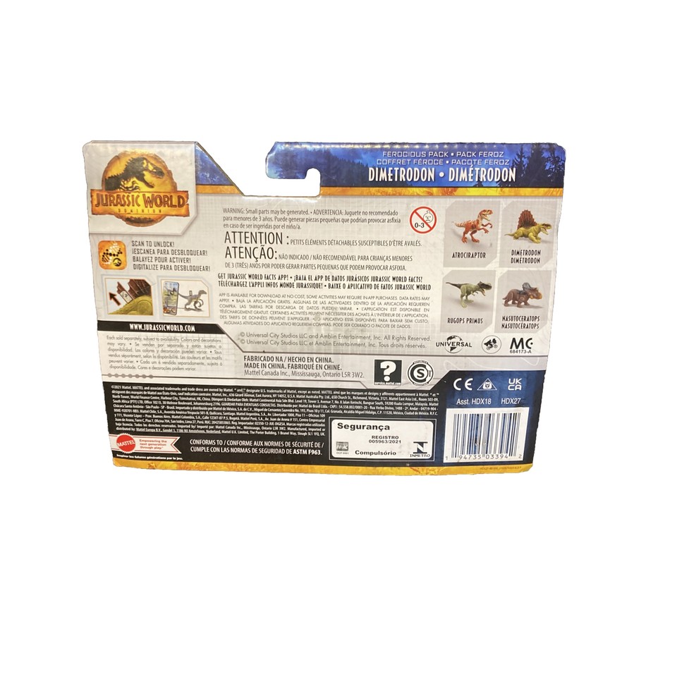 Jurassic World Dominion Ferocious Pack Dimetrodon Dinosaur Ages 3+ New ...