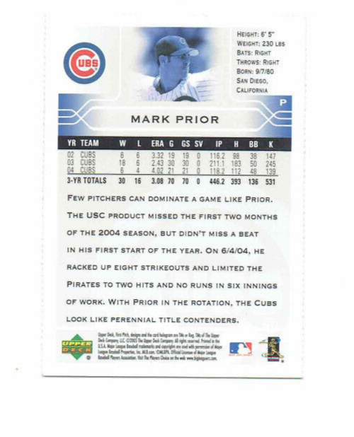 Mark Prior Chicago Cubs Pitcher First Pitch Upper Deck 2005 #Baseball ...