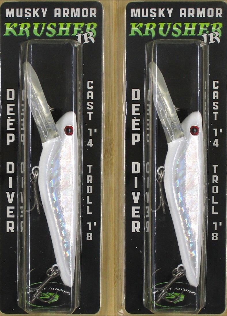(2) Musky Armor 5" Krusher Jr 1.5 Oz Deep Diver Crankbaits White Halo ...