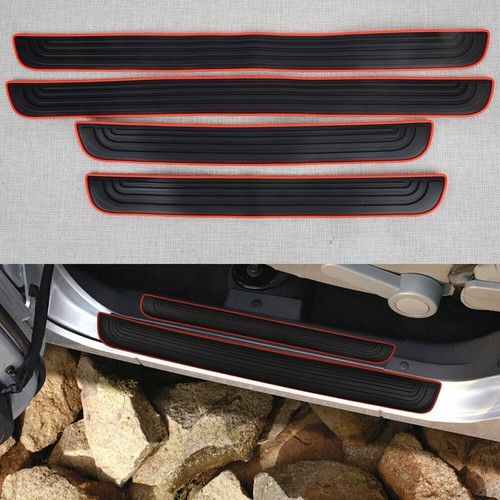 4x Rubber Car Door Step Panel Sill Scuff Protect Guard Covers Trims Pad ...