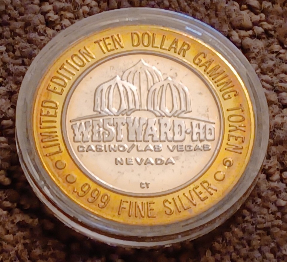 CASINO CHIP ten dollar gaming token .999 silver Las Vegas WESTWARD HO ...