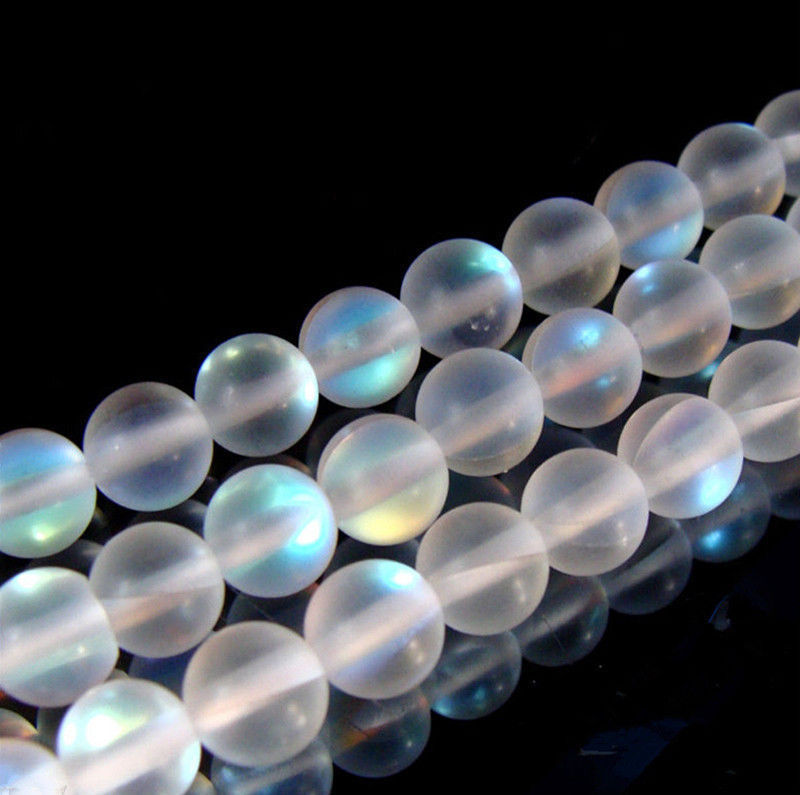 6/8/10/12mm White /Gray Gleamy Rainbow Moonstone Round Gems Loose Beads ...