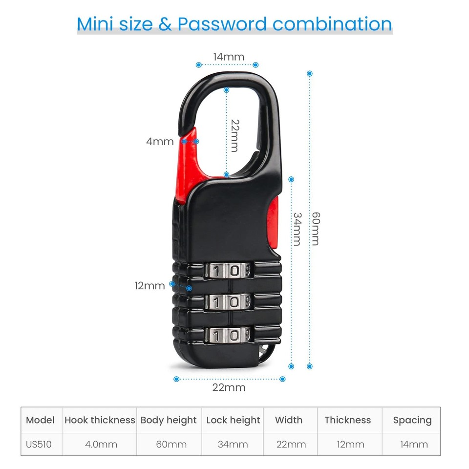 Mini Padlock, 3 Pcs Small Locks Set with 3 Digits Combination for Kids ...