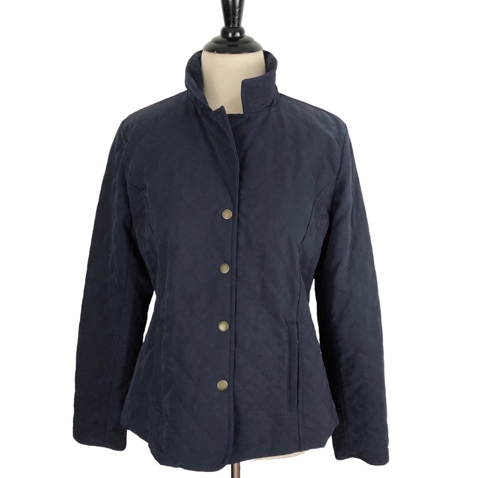 ORVIS Womens JACKET MP Petite Navy Blue Quilted Snaps Fall Insulated ...