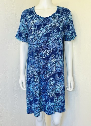 Rum Reggae Blue Tropical 🐠 Batik Cotton Knit Short Slv T-Shirt Dress ...