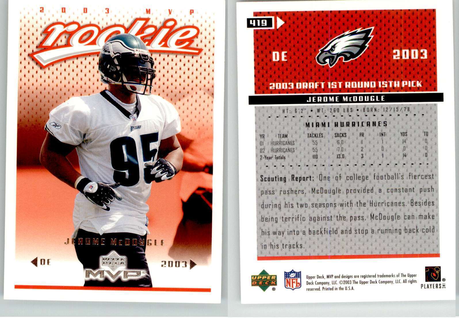 Jerome McDougle 2003 Upper Deck MVP #419 Miami U Eagles RC Rookie | eBay