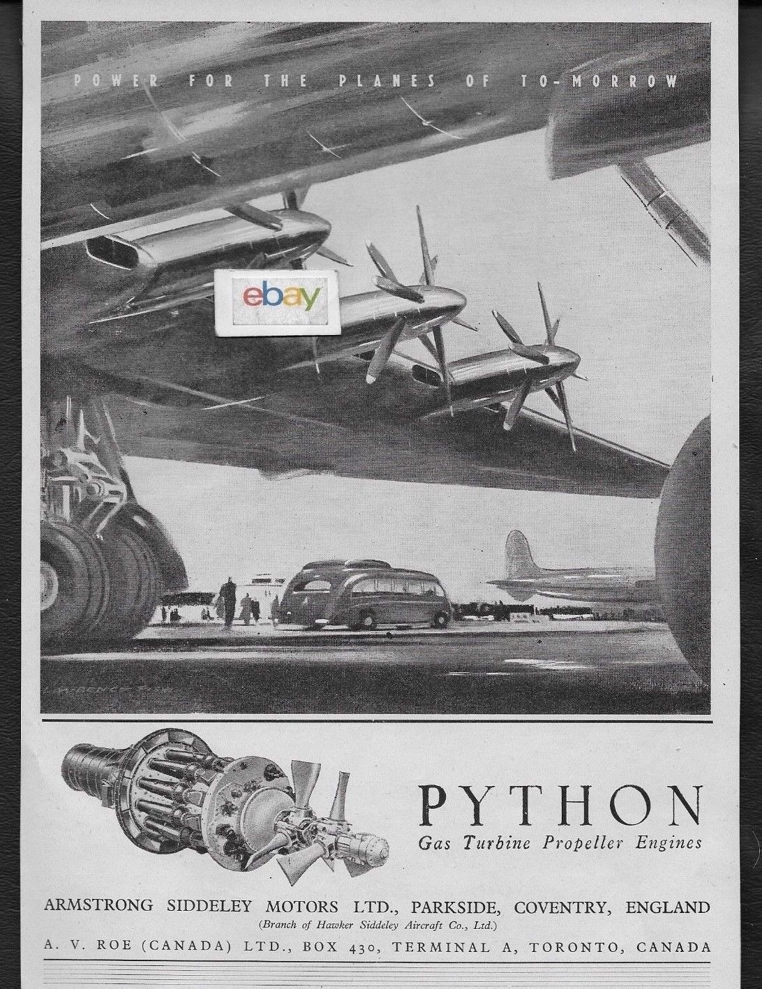 ARMSTRONG SIDDELEY MOTORS LTD ENGLAND 1947 PYTHON MAMBA 6 ENGINE AIRLINER AD | eBay