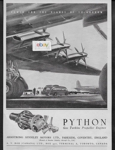 ARMSTRONG SIDDELEY MOTORS LTD ENGLAND 1947 PYTHON MAMBA 6 ENGINE AIRLINER AD | eBay