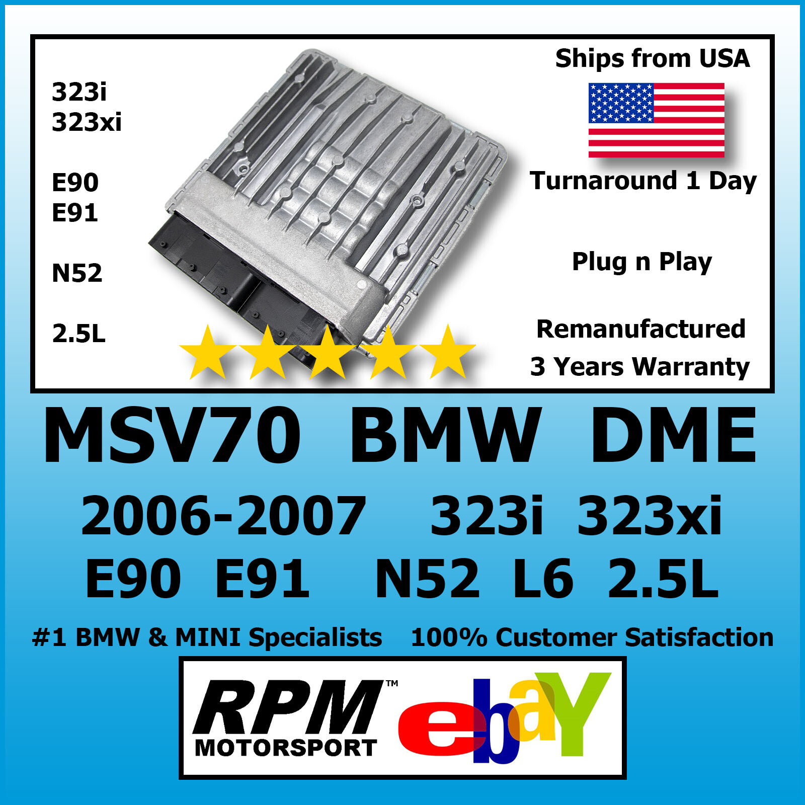 BMW 323i 323xi MSV70 DME N52 L6 2.5L Plug n Play 2006-2007 / RPM ...