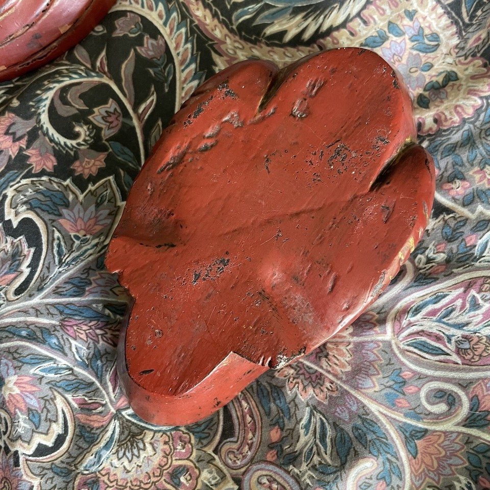 Vintage Chinese Lacquered Red Hand Carved Wooden Duck Trinket Box Folk ...